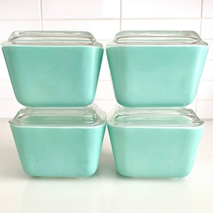 RARE 1950s Turquoise Pyrex Fridgie 501-C Glass Dish Set With Lids ...