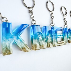 Ocean Resin Initial Keyring, Beach Keychain, Birthday Gift, Gift for ...