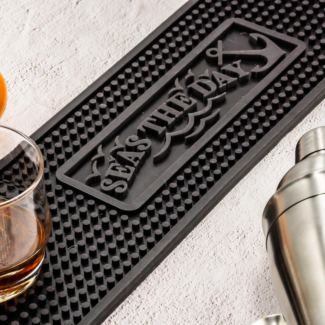 SEAS THE DAY Large Silicone Bar Mat | Unique Barware Gift | Home Bar ...