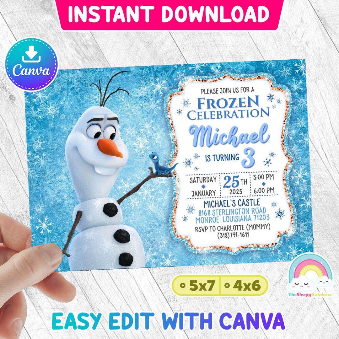 Olaf Invitation Birthday Invite Party Glitter Olaf FROZEN Invites Easy ...