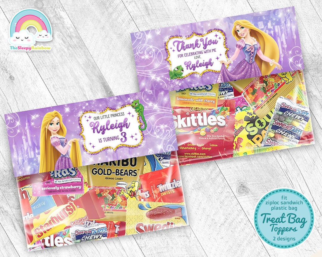 Rapunzel Birthday Party Treats Bag Label Tangled Plastic Bag Toppers ...