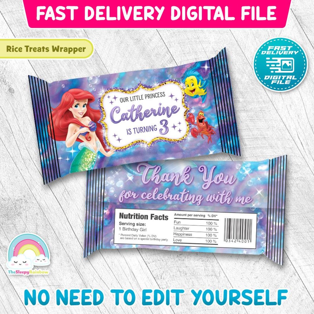 Mermaid Birthday Party Rice Treats Princess Ariel Rice Treat Princess ...