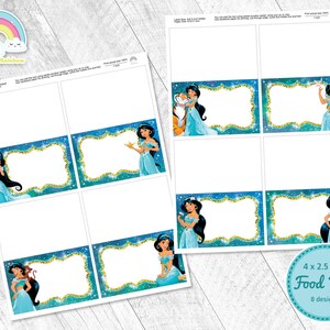 Princess Jasmine Food Tent Birthday Party Printable Aladdin Food Label ...