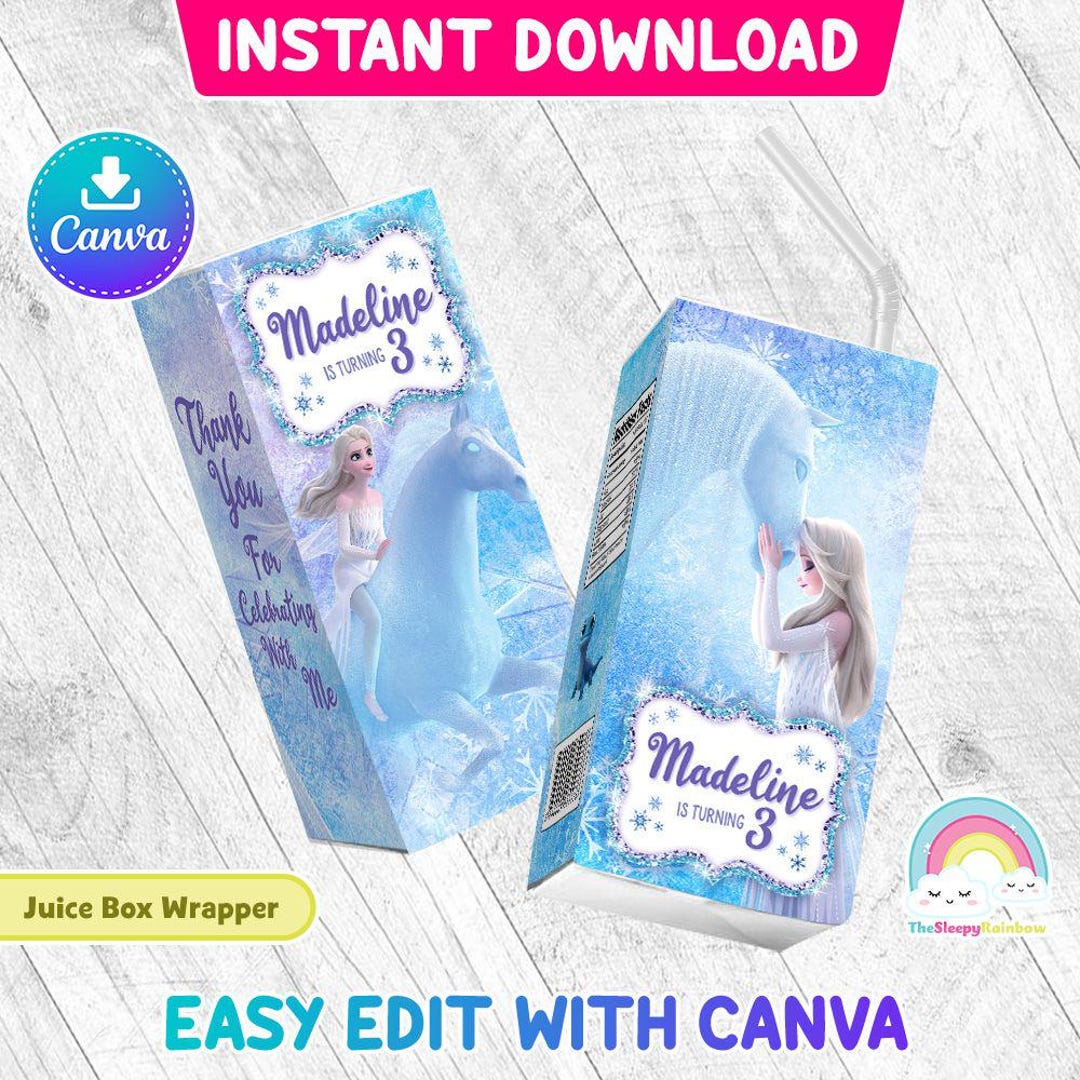 Frozen Elsa Nokk Birthday Party 6 Oz Juice Box Wrapper Frozen Juice Box ...