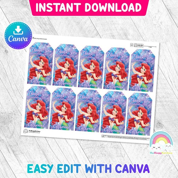 Little Mermaid Gift Tags Mermaid Thank You Tags Birthday 24 Pcs With