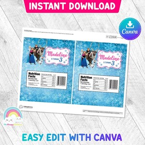 Frozen Birthday Party Candy Bar Wrapper Frozen Elsa Anna Sven Kristoff ...