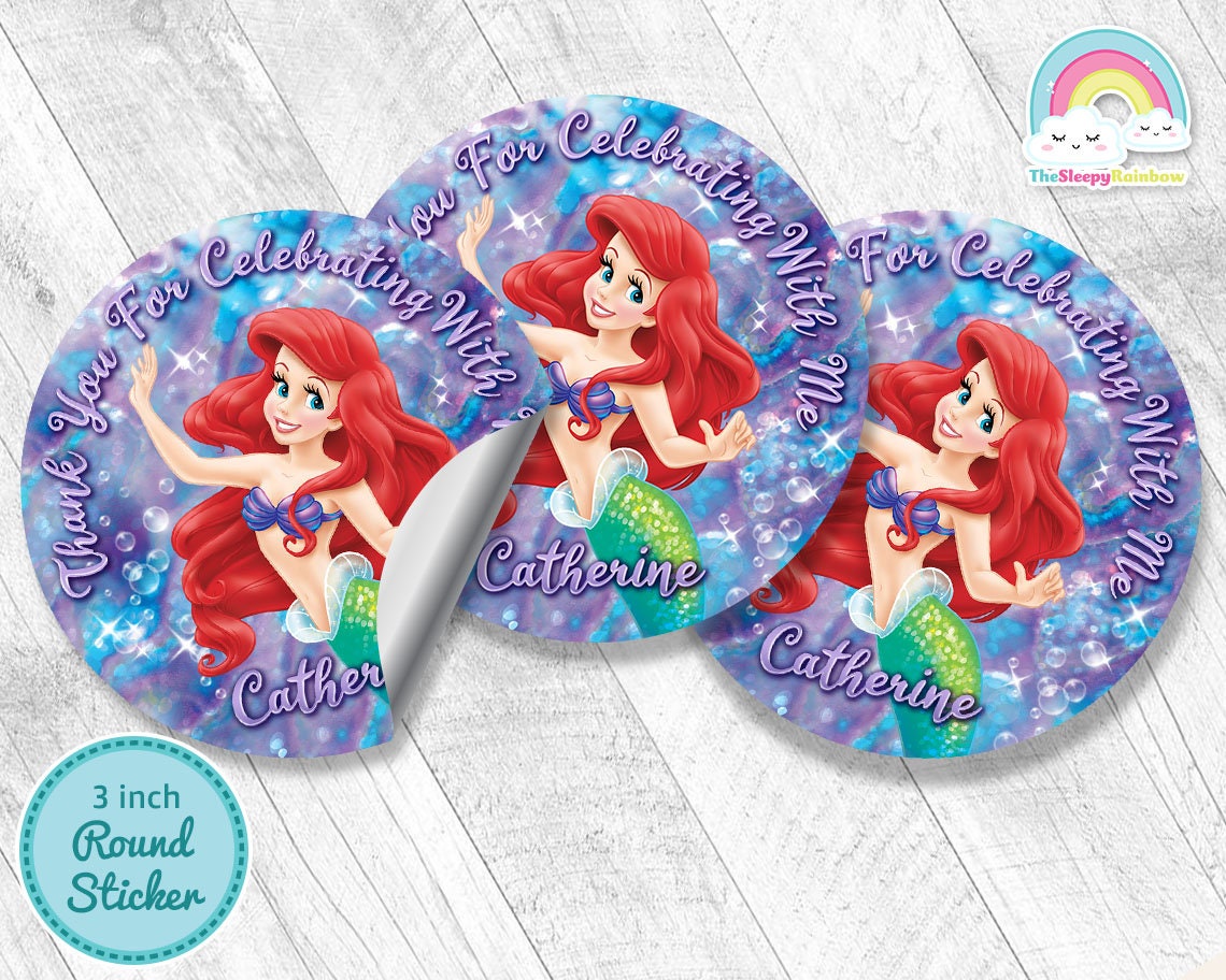 Little Mermaid 3 Inch Round Sticker Birthday Party Favor Tags - Etsy