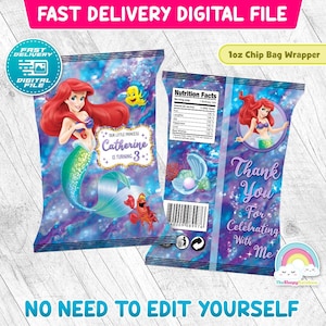 Little Mermaid Birthday Party Chip Bags Wrapper Label Little Mermaid ...