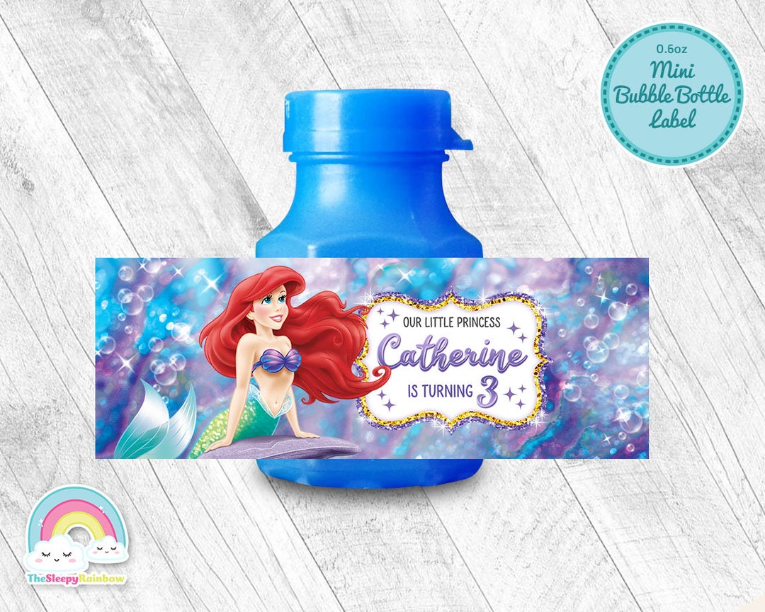 Little Mermaid Birthday Party Mini Bubble Bottle Label Little Mermaid ...