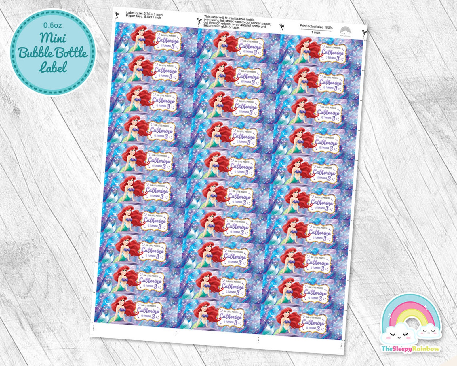 Little Mermaid Birthday Party Mini Bubble Bottle Label Little | Etsy