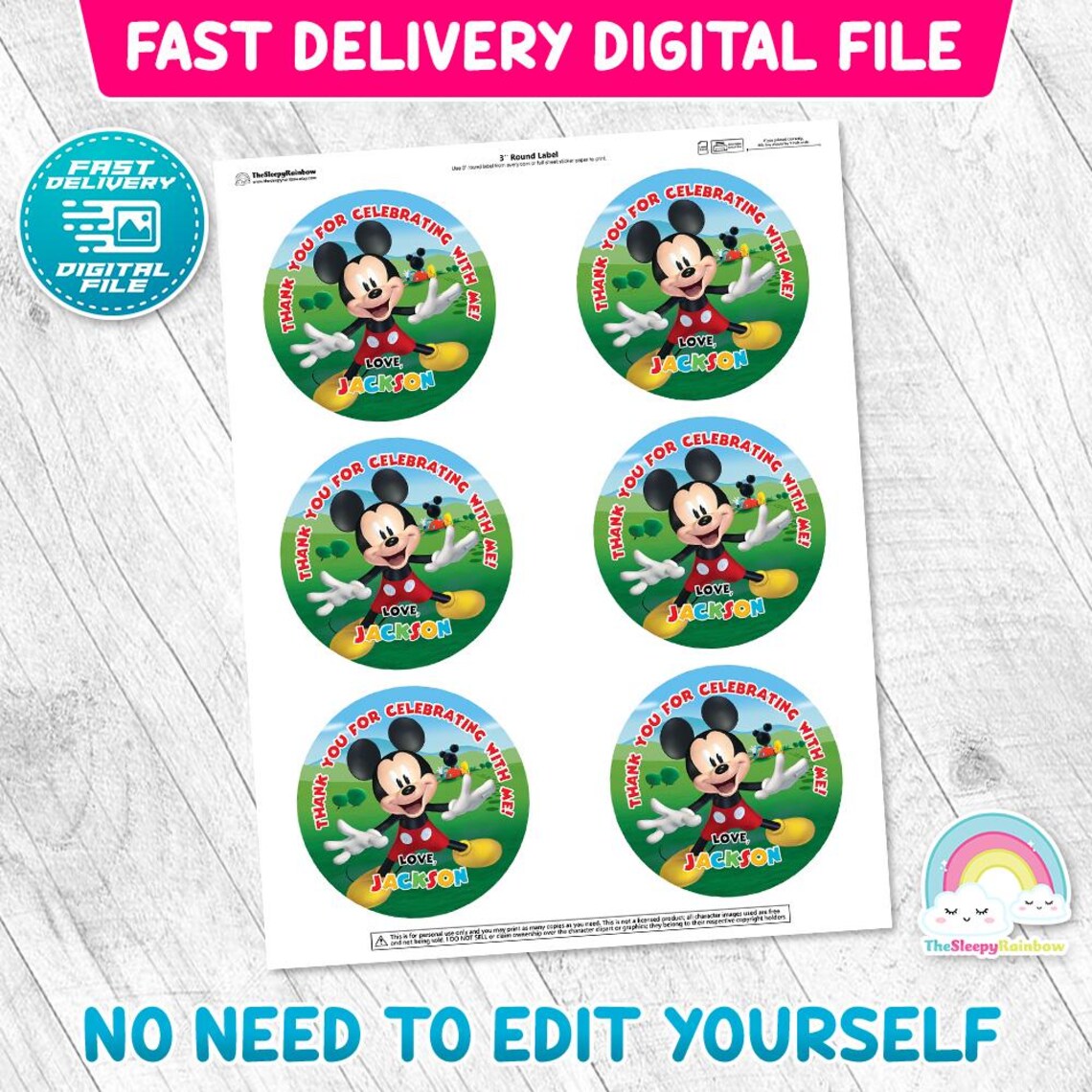 Mickey Mouse Clubhouse 3 Inch Round Sticker Playhouse Birthday Favor ...