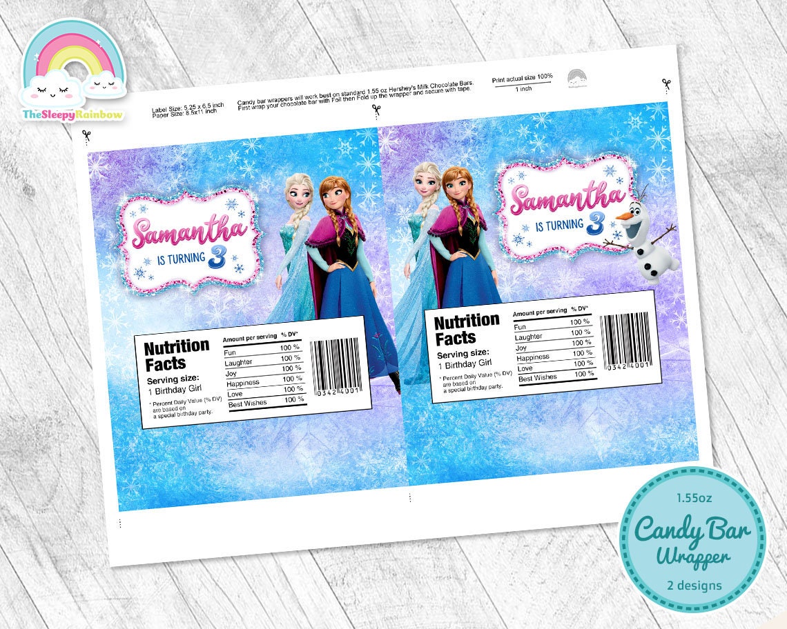 Frozen Birthday Party Candy Bar Wrapper Frozen Elsa Anna - Etsy