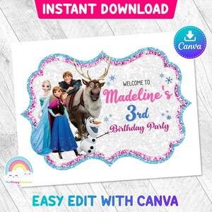 Frozen Elsa Anna Kristoff Sven Olaf Welcome Birthday Sign Frozen Door ...