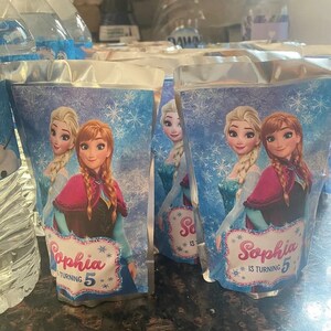 Frozen Elsa Anna Birthday Party Juice Pouch Label Beautiful Glitter ...
