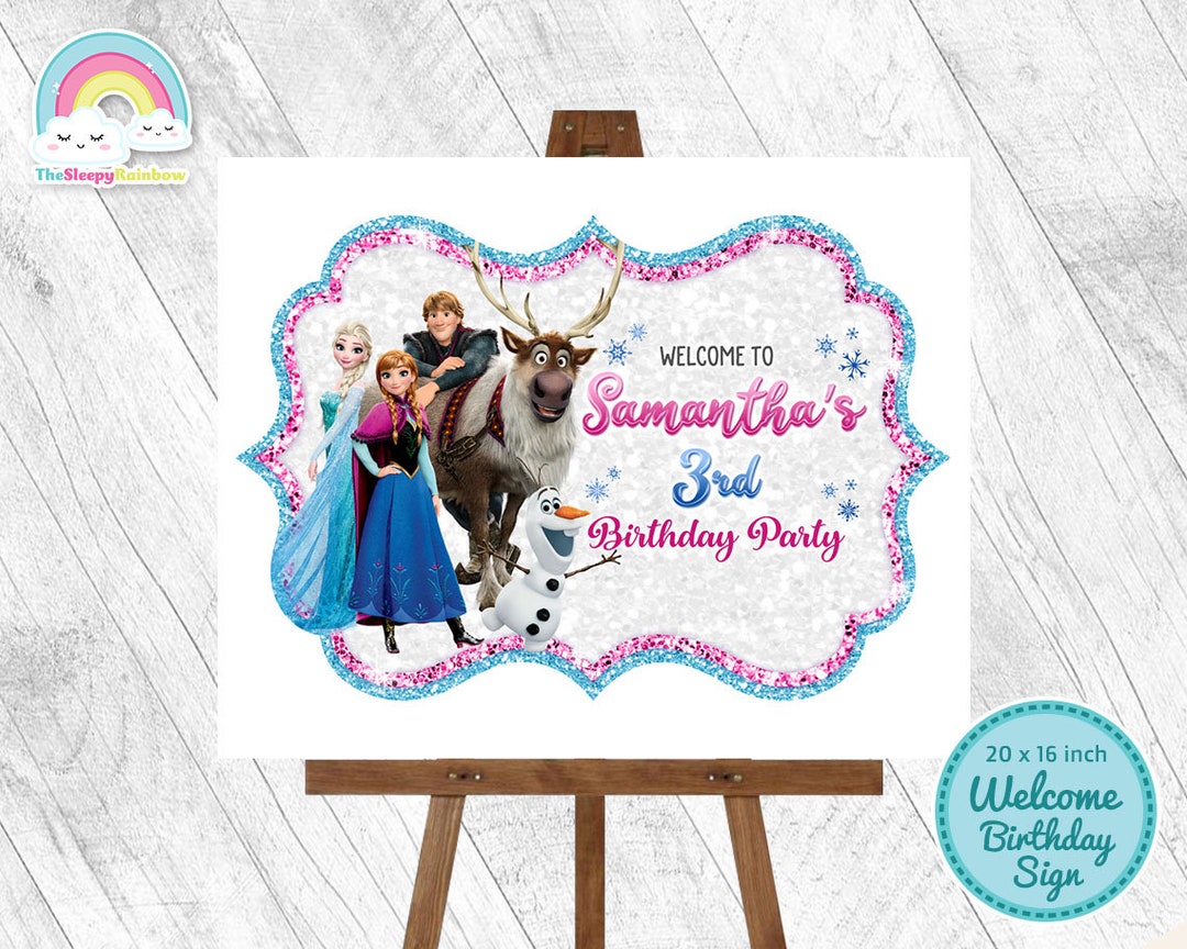 Frozen Elsa Anna Kristoff Sven Olaf Welcome Birthday Sign Frozen Door ...