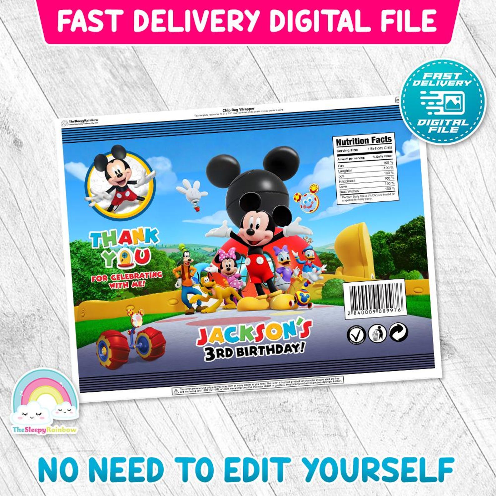 Mickey Mouse Clubhouse Birthday Party Chip Bags Wrapper Label Playhouse ...