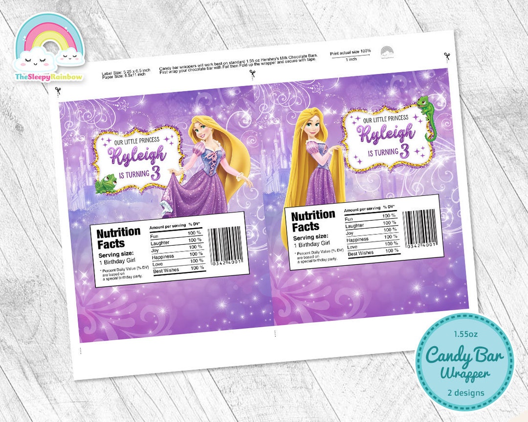 Rapunzel Birthday Party Candy Bar Wrapper Tangled Chocolate Bar Wrapper ...