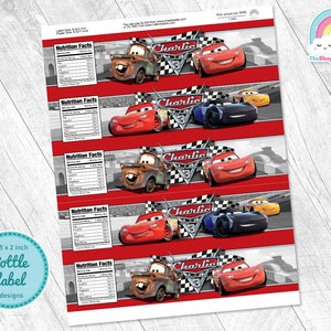 Cars Birthday Party Bottle Label Race Cars Water Bottle Wrapper Label ...