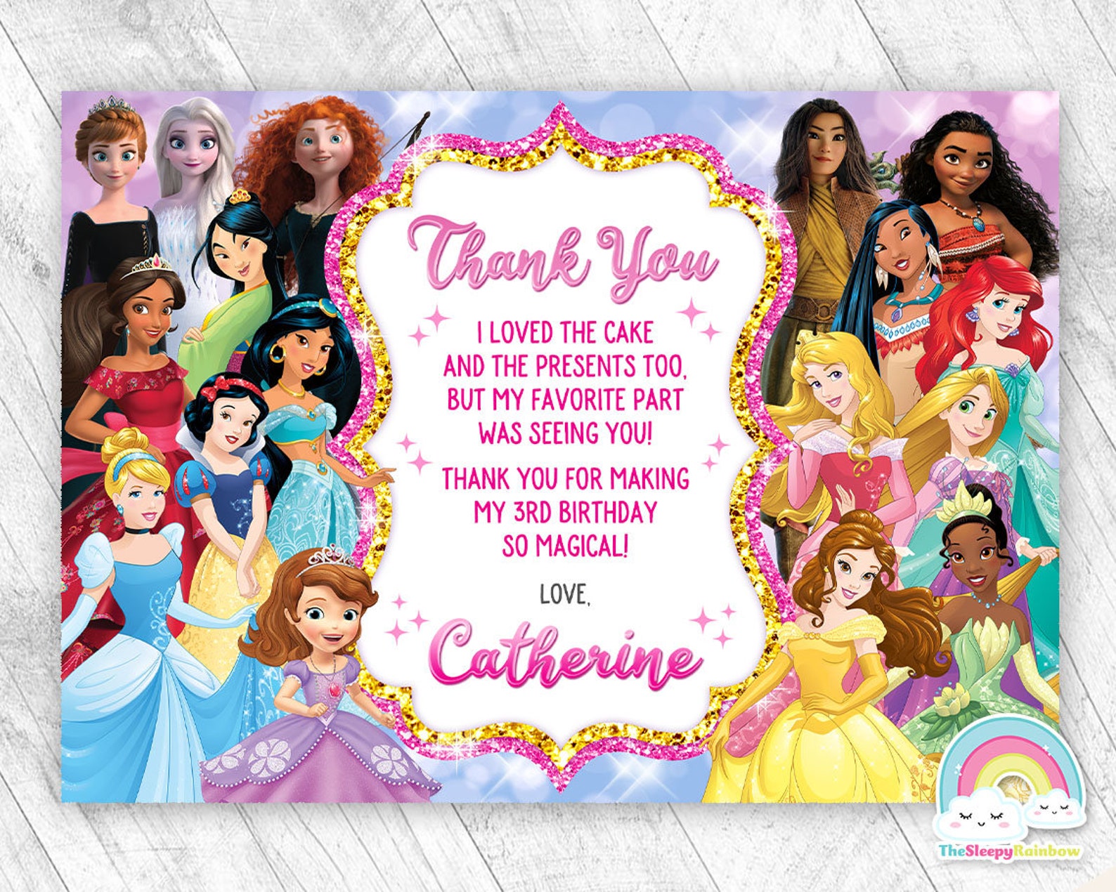 Princess Birthday Thank You Card All Princess Invites Birthday - Etsy