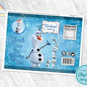 Frozen Olaf Birthday Party Chip Bags Wrapper Label Olaf Snack Bag ...