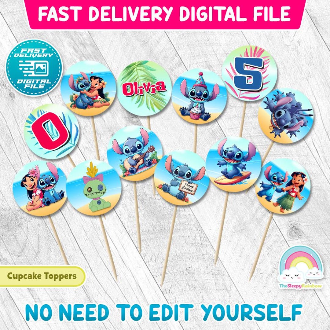 Lilo and Stitch Cupcake Toppers 2 Inch Round Birthday Party Printable ...