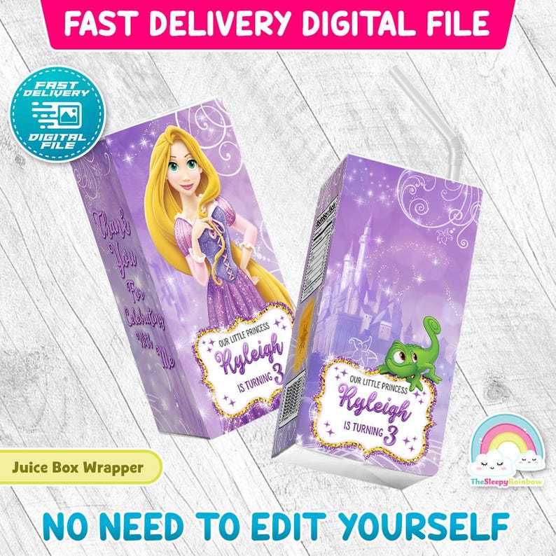 Princess Rapunzel Birthday Party 6 Oz Juice Box Wrapper Tangled Juice ...