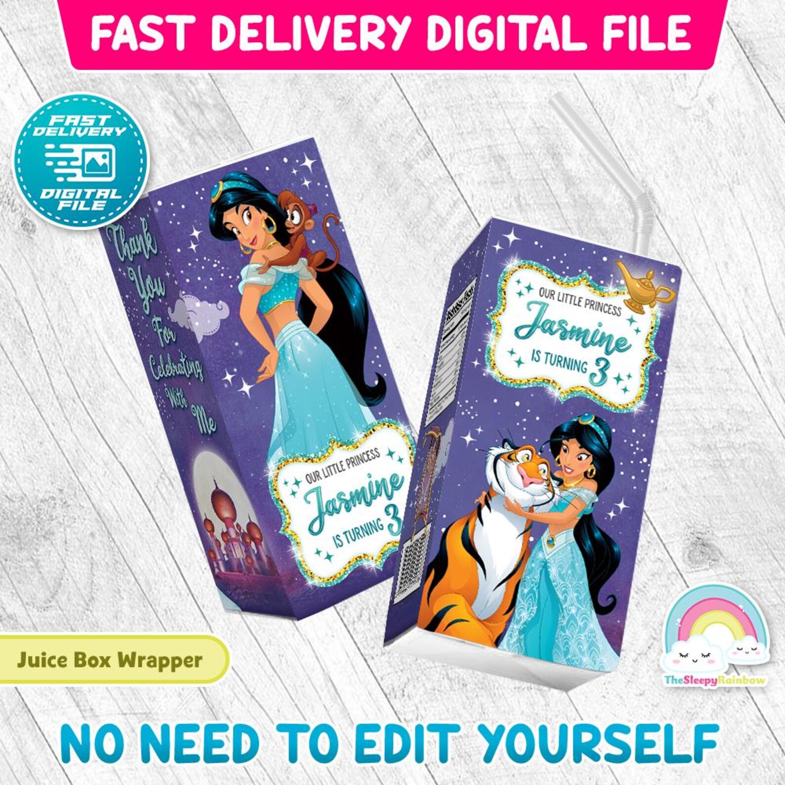 Princess Jasmine Birthday Party 6 Oz Juice Box Wrapper Aladdin Jasmine ...