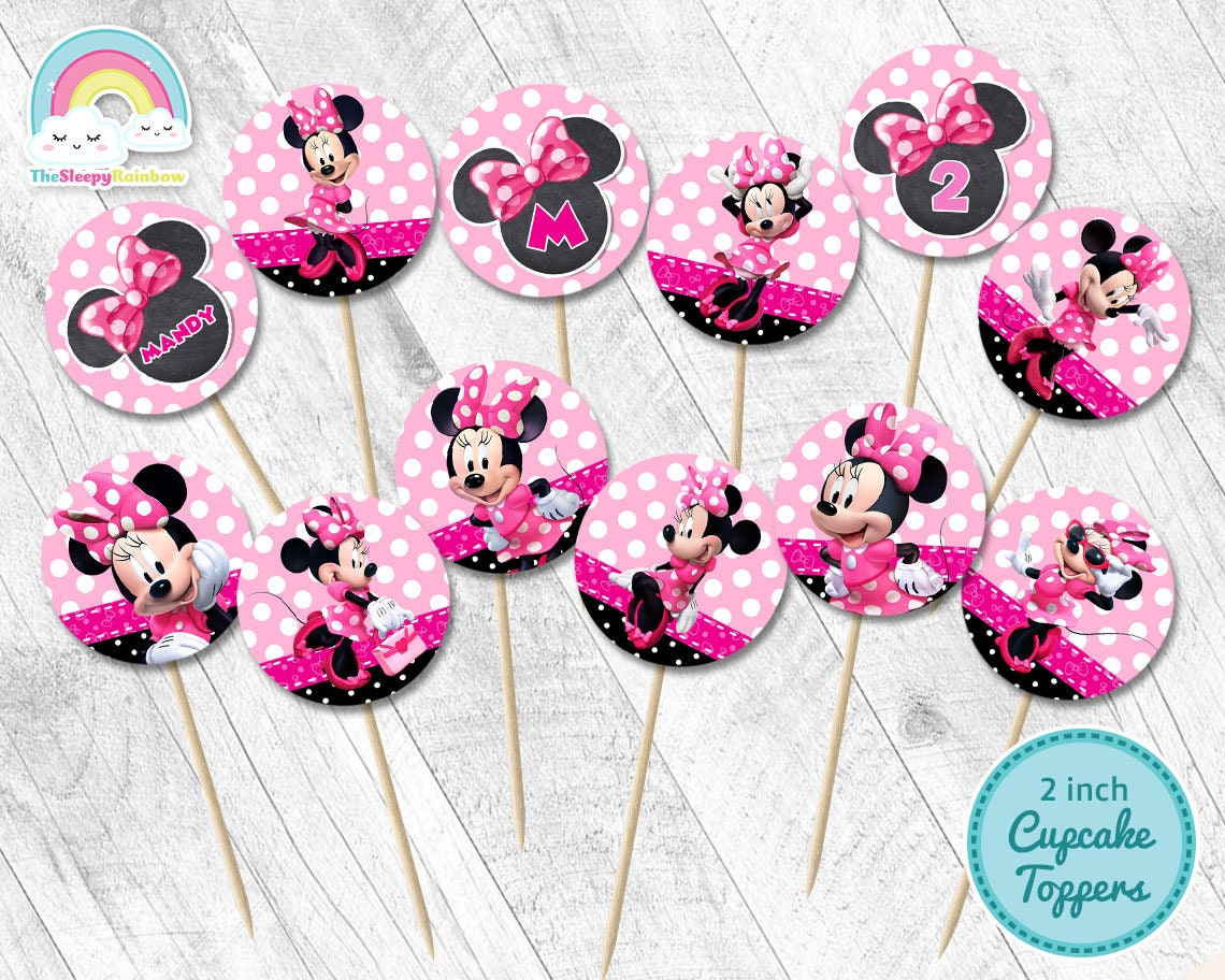 Minnie Mouse Cupcake Toppers 2 Inch Round Birthday Party - Etsy