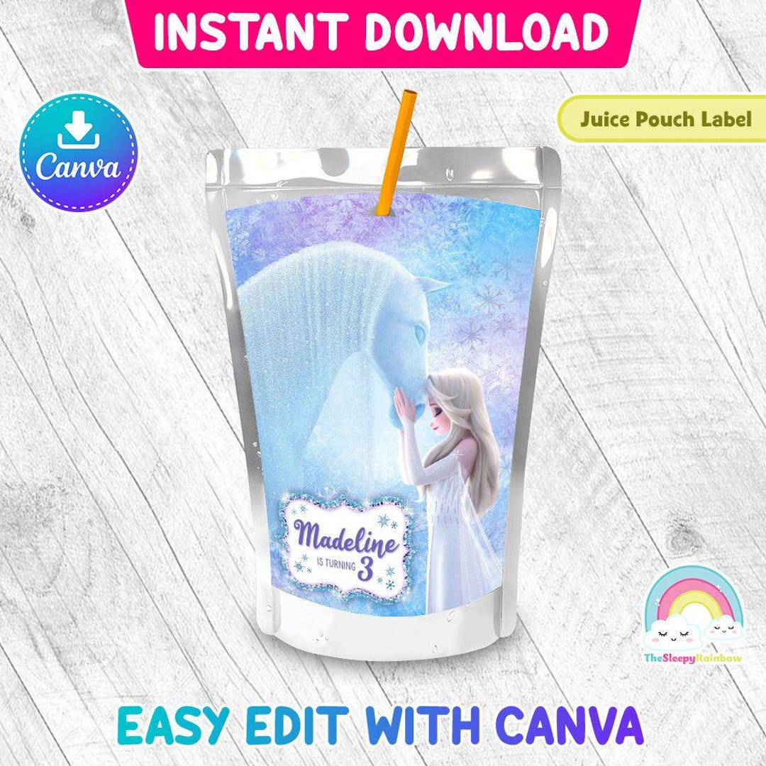 Frozen 2 Elsa the Nokk Birthday Party Juice Pouch Label Beautiful ...