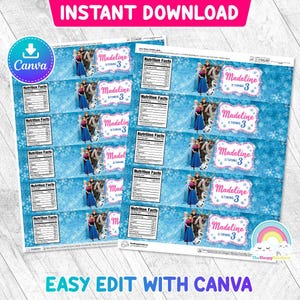 Frozen Birthday Party Bottle Label Elsa Anna Sven Kristoff Olaf Water ...