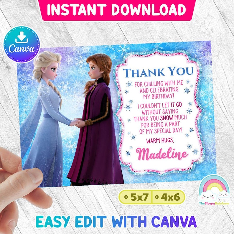 Frozen 2 Elsa Anna Birthday Thank You Card Frozen Anna Elsa Olaf ...
