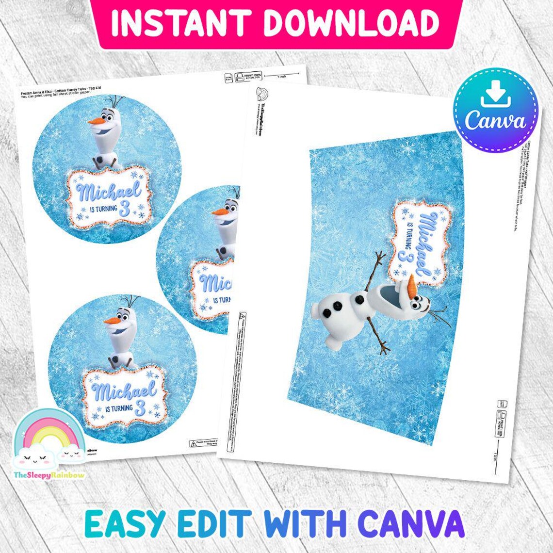 Frozen Olaf Birthday Party Cotton Candy Tub Wrapper Label Frozen Olaf 2 ...