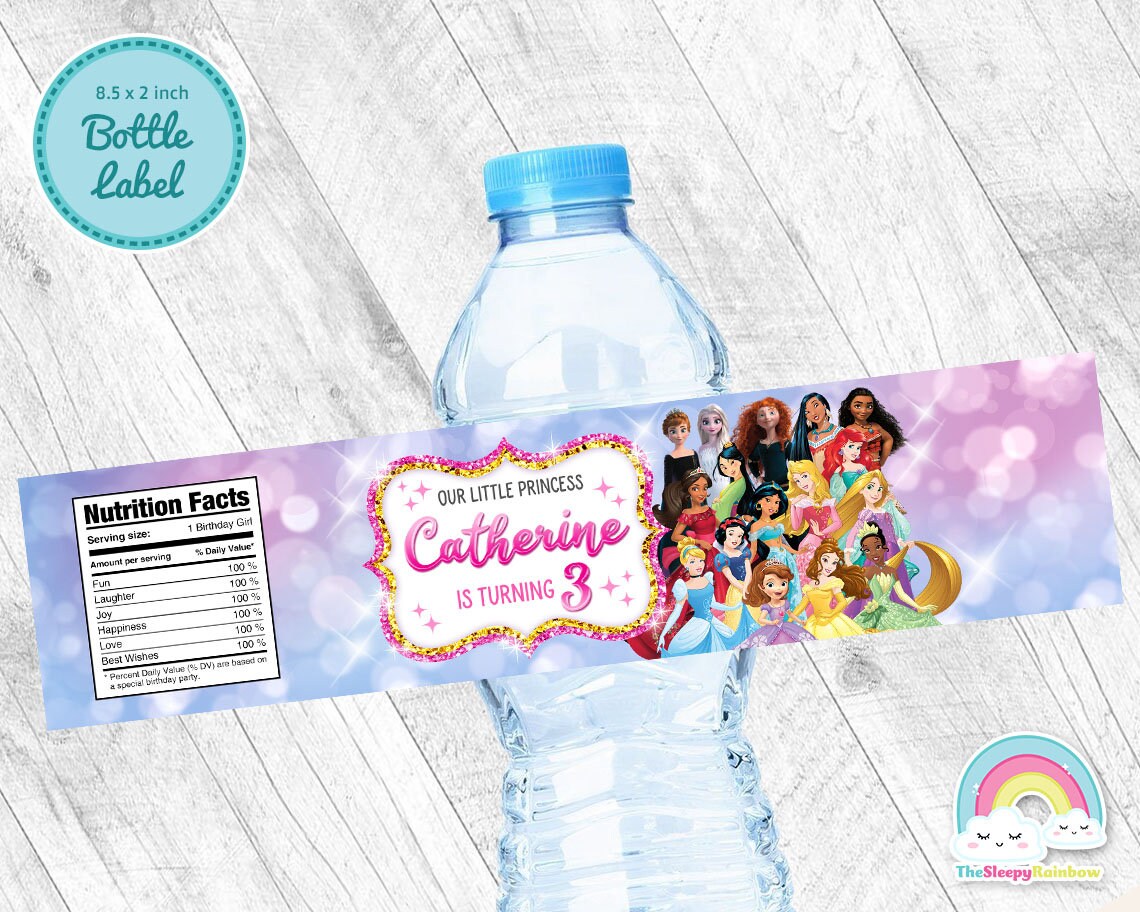 Birthday Cards Digital Format Disney Princess Water Bottle Labels ...