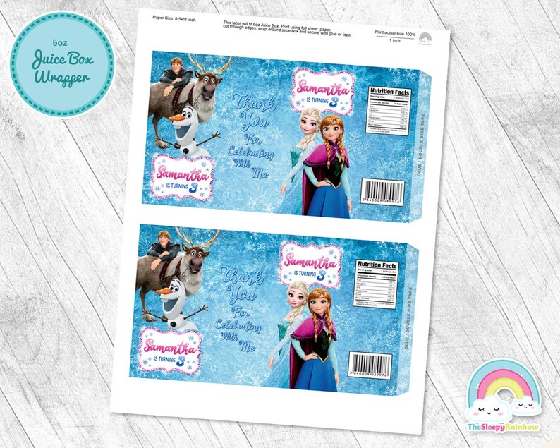 Frozen Elsa Anna Kristoff Sven Birthday Party 6 Oz Juice Box - Etsy
