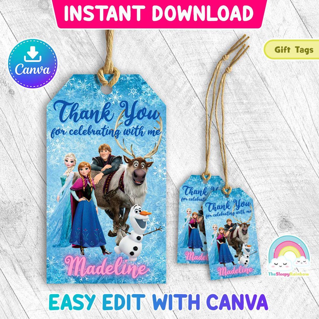 Frozen Glitter Beautiful Elsa Anna Kristoff Sven Olaf Party Favor Tags ...