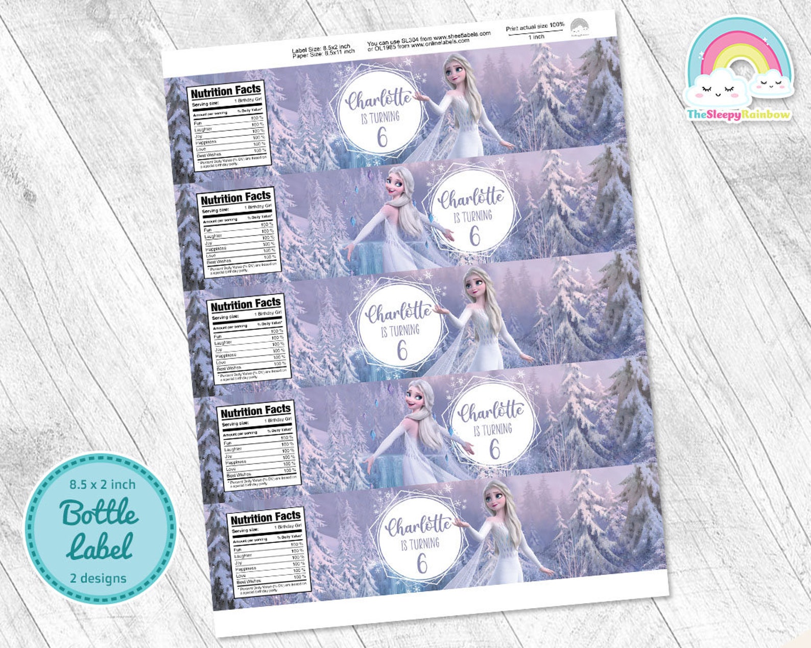 Elsa White Dress Frozen Birthday Party Bottle Label Elsa | Etsy