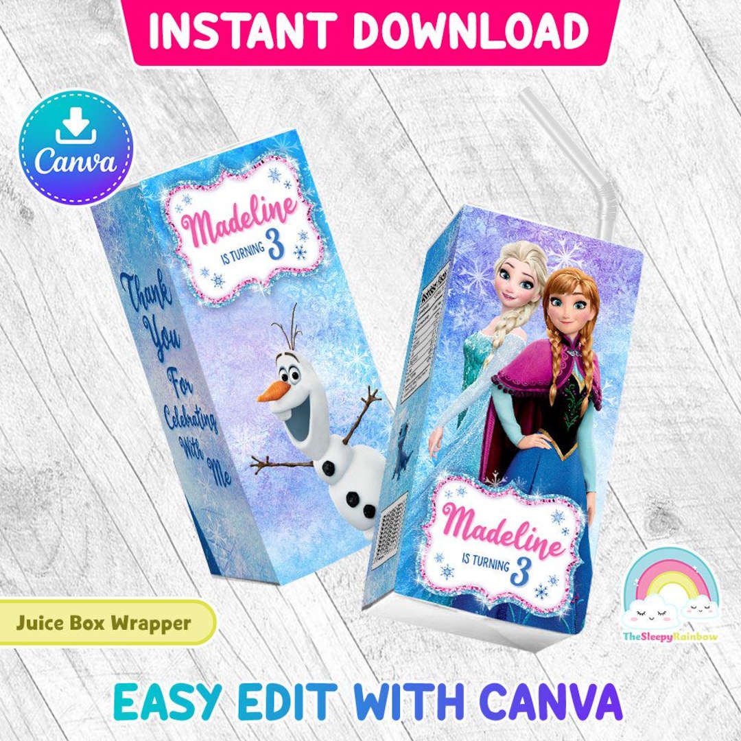 Frozen Elsa Anna Birthday Party 6 Oz Juice Box Wrapper Frozen Olaf ...