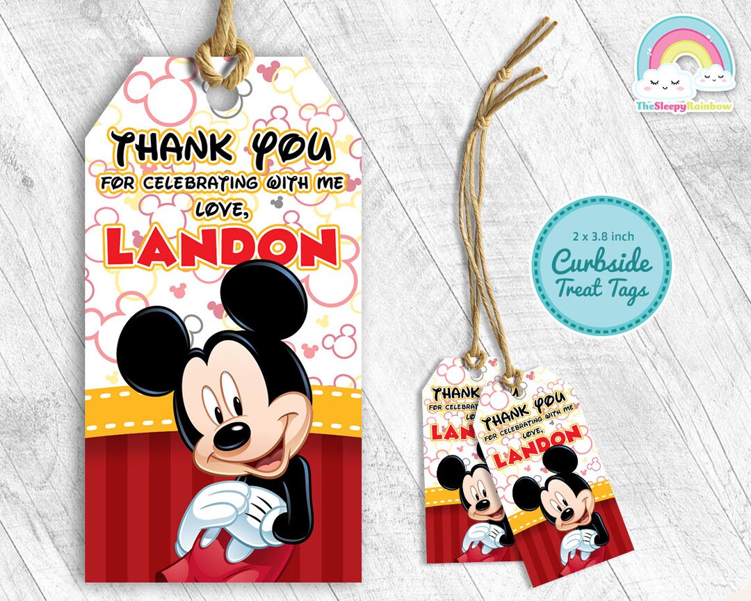 Mickey Mouse Birthday Party Favor Tags Mickey Gift Treats Tags Thank ...