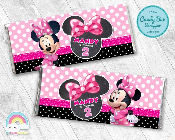 Minnie Mouse Pink Bow Birthday Party Candy Bar Wrapper Minnie | Etsy