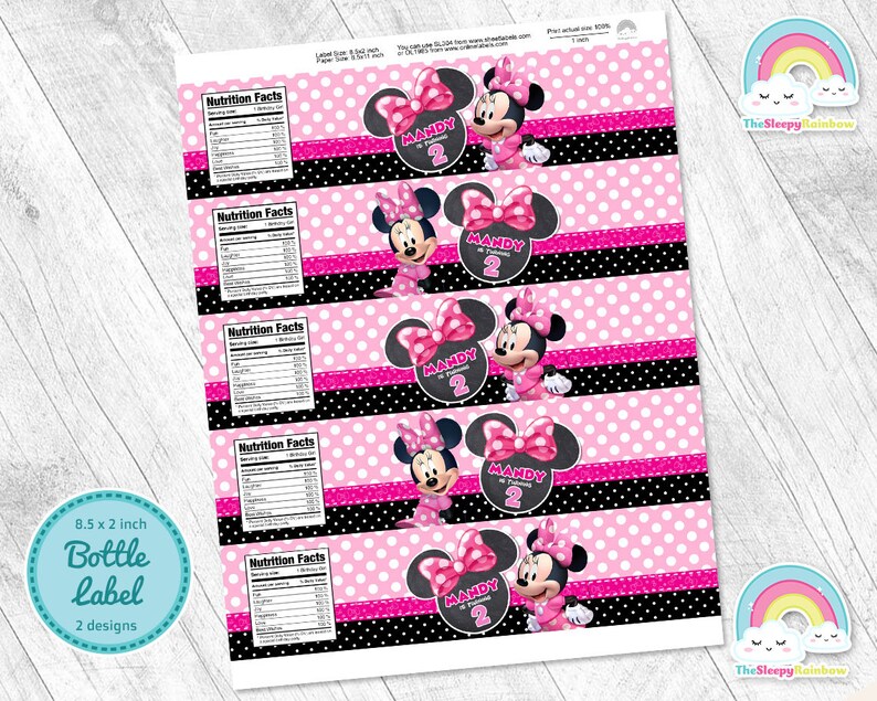 Minnie Mouse Birthday Party Bottle Label Minnie Pink Water - Etsy
