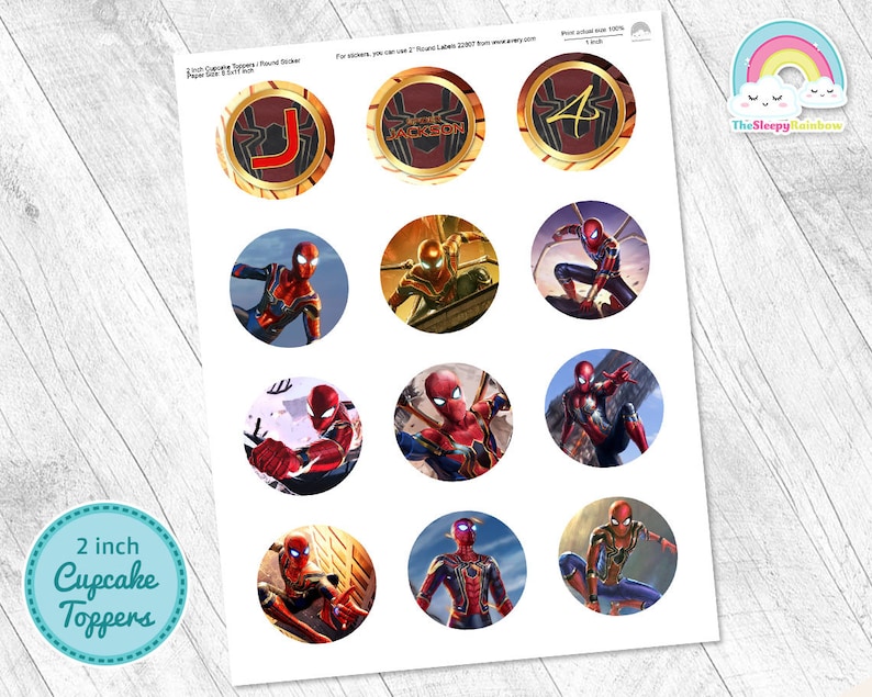 Spiderman Cupcake Toppers 2 Inch Round Birthday Party Printable Iron ...