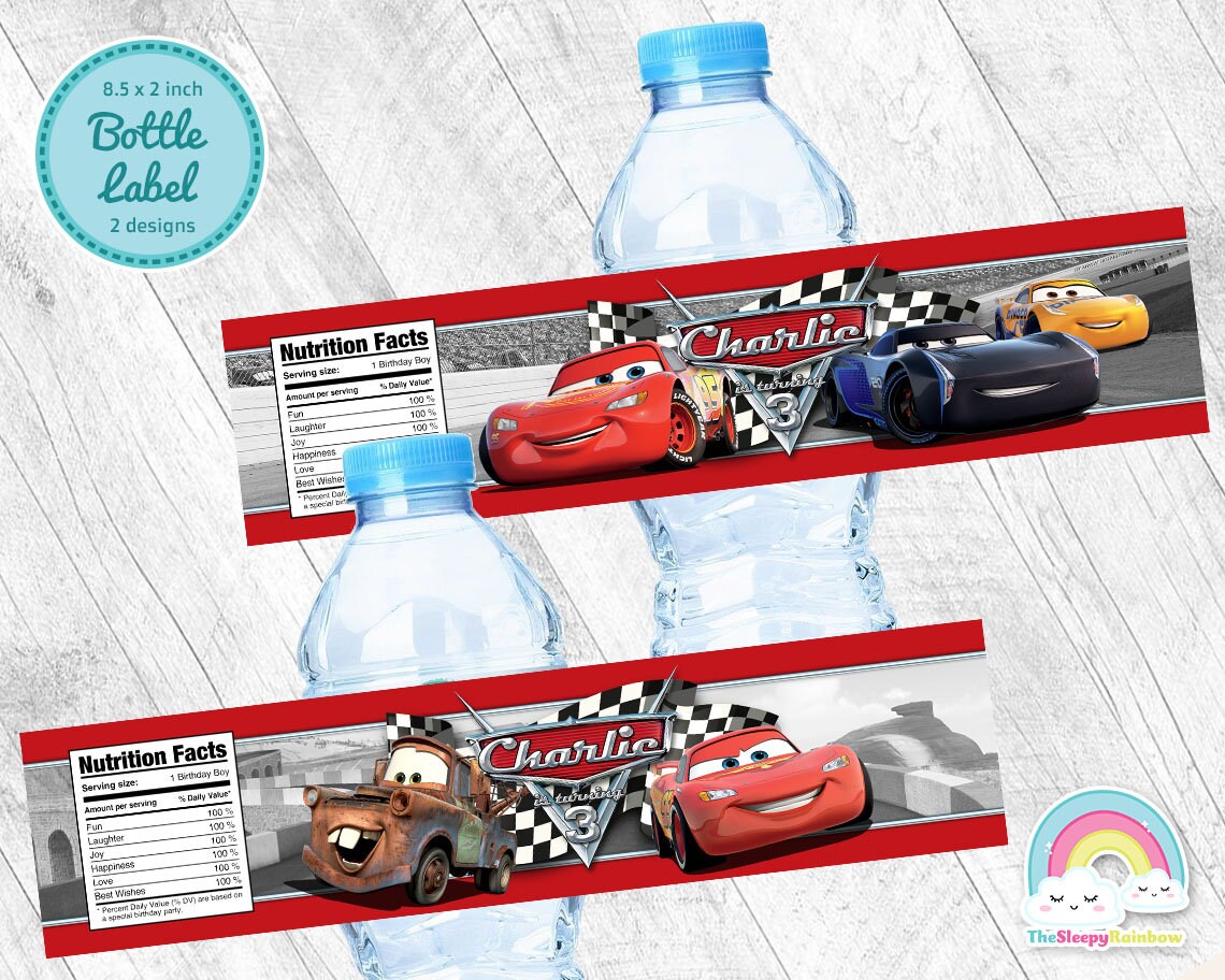 Cars Water Bottle Labels