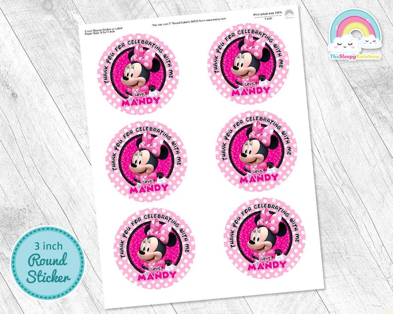 Minnie Mouse 3 Inch Round Sticker Birthday Party Favor Tags - Etsy