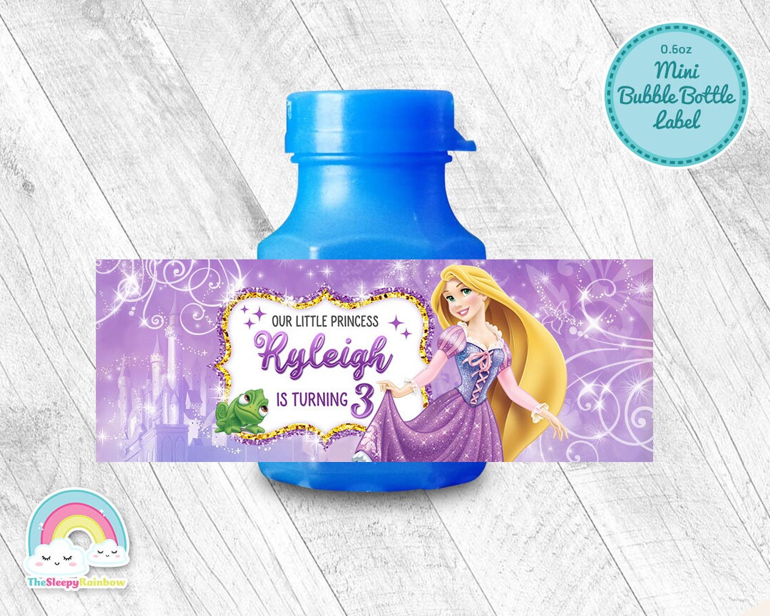 Princess Rapunzel Birthday Party Mini Bubble Bottle Label Tangled Mini ...