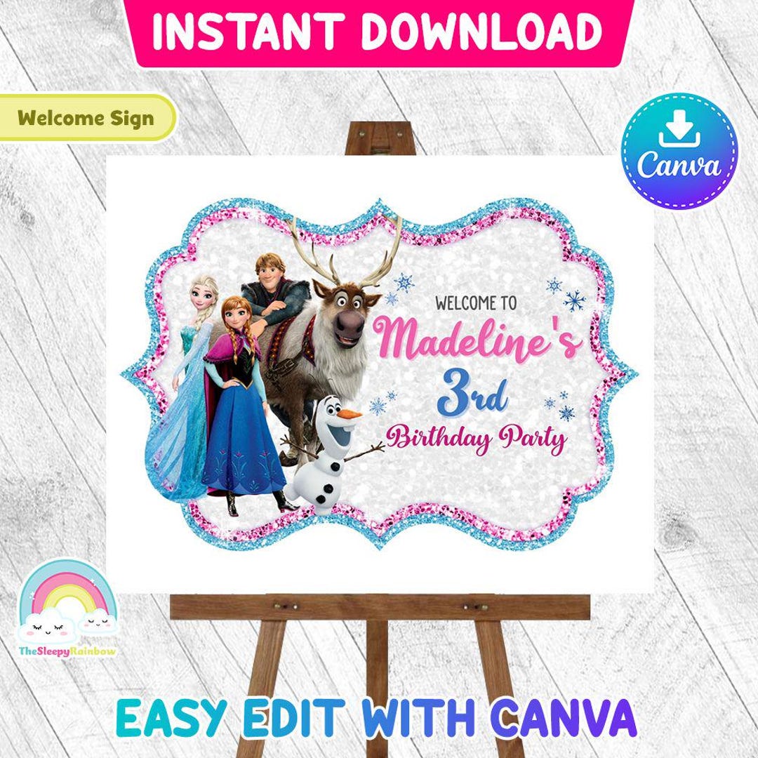 Frozen Elsa Anna Kristoff Sven Olaf Welcome Birthday Sign Frozen Door ...