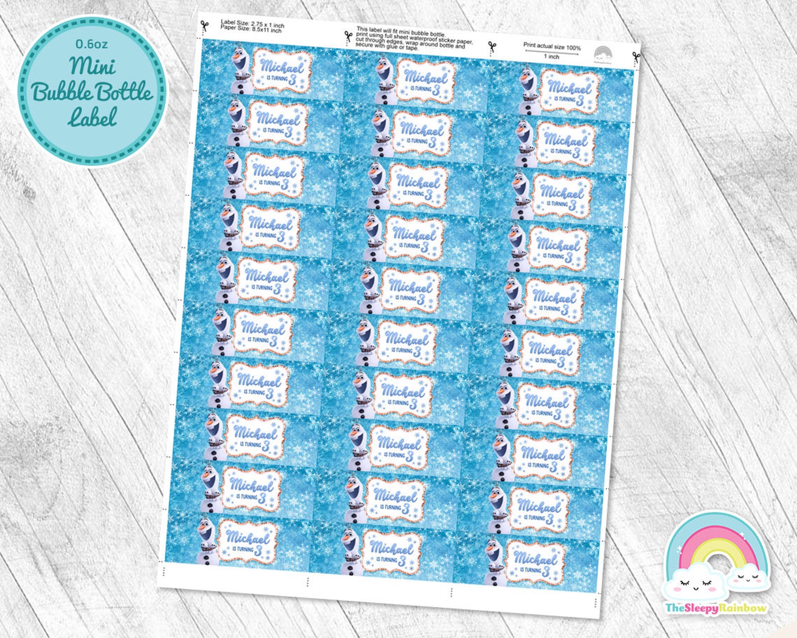 Frozen Olaf Birthday Party Mini Bubble Bottle Label Frozen - Etsy