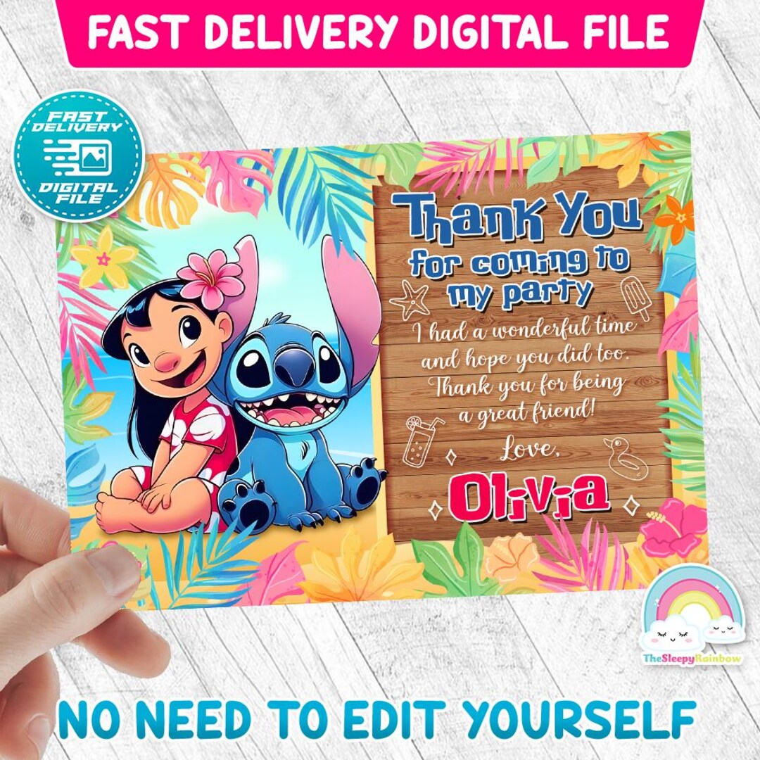 Lilo and Stitch Thank You Card Stitch Birthday Thank You Stitch Thanks ...