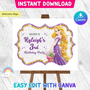 Princess Rapunzel Welcome Birthday Sign Tangled Door Sign Poster ...