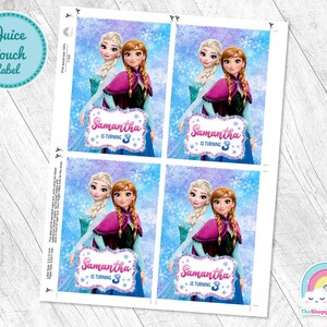 Frozen Elsa Anna Birthday Party Juice Pouch Label Beautiful Glitter ...