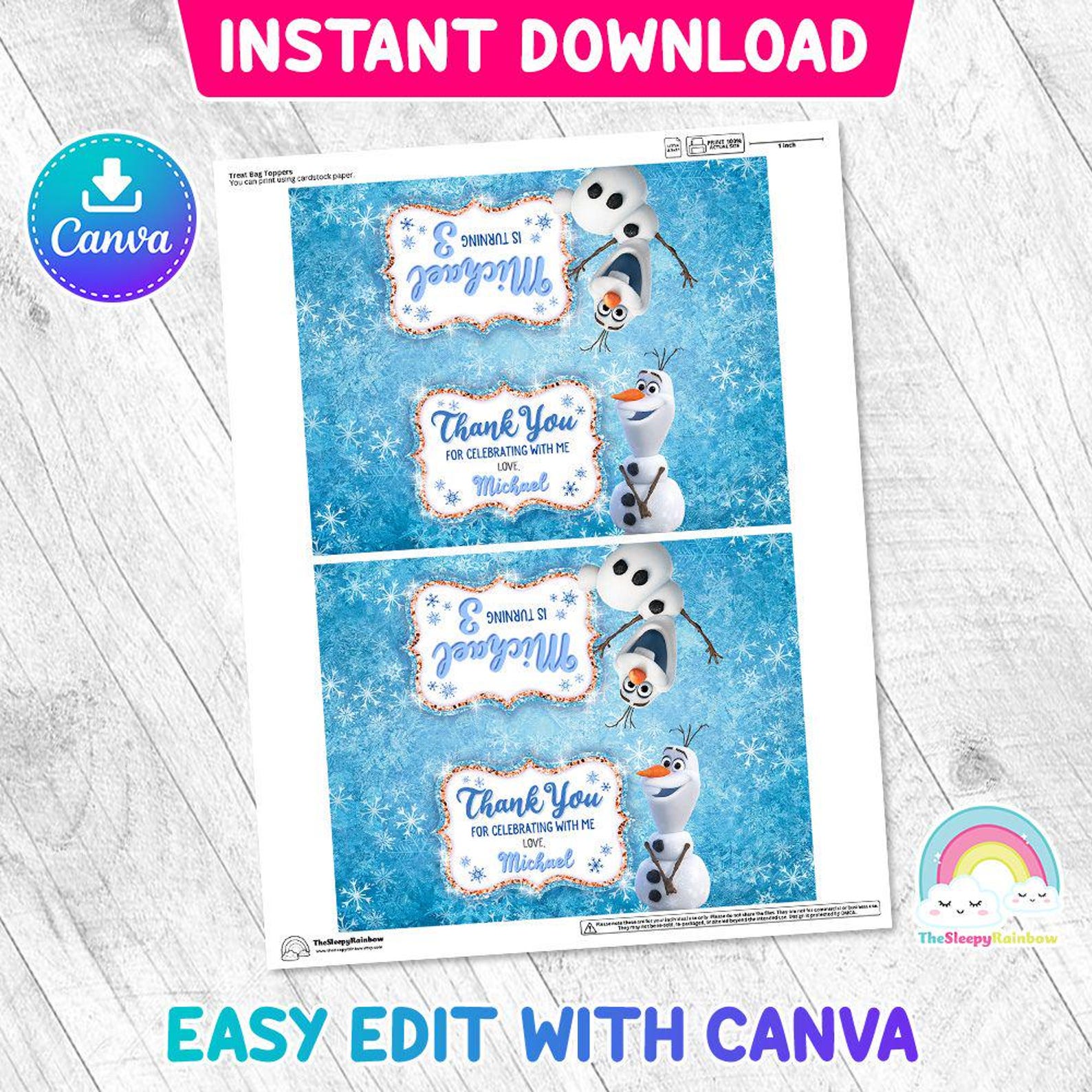 Olaf Frozen Birthday Party Treats Bag Label Olaf Favor Frozen Plastic ...
